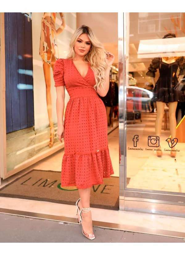 Vestido Limone Molet Furado Marrom Marrom - Dress Us