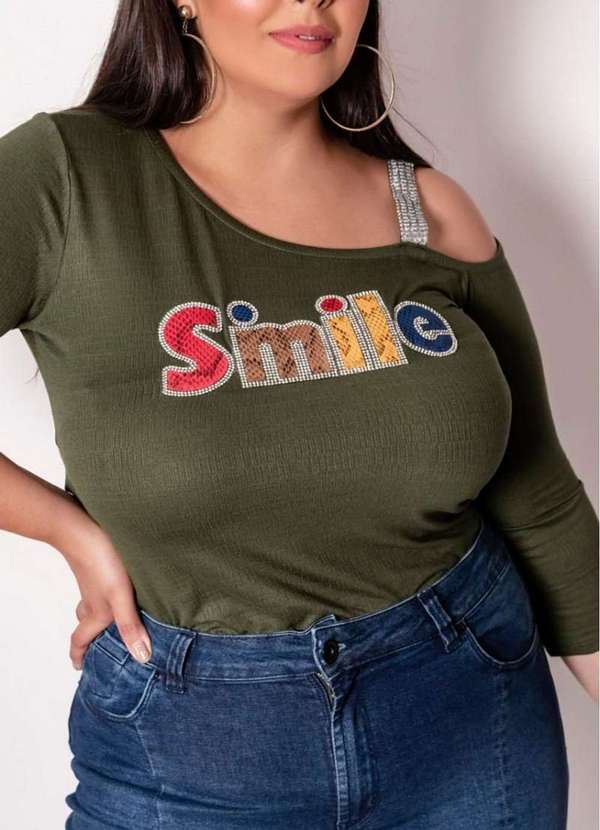 Blusa Plus Size Smile Verde - Ana Maya Curves