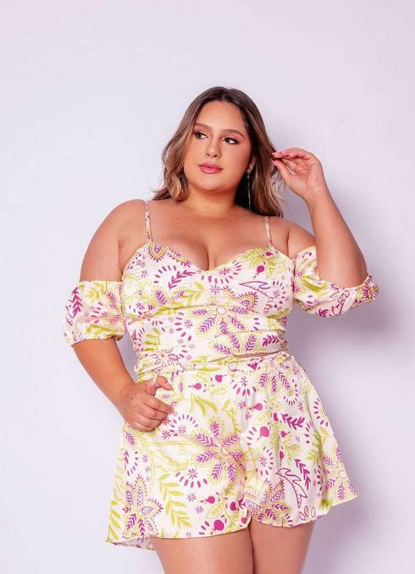 Conjunto Plus Size Estampado Ciganinha Branco - Ana Maya Curves