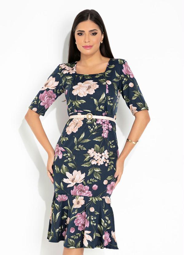 Vestido Floral Marinho Moda Evangélica - Rosalie