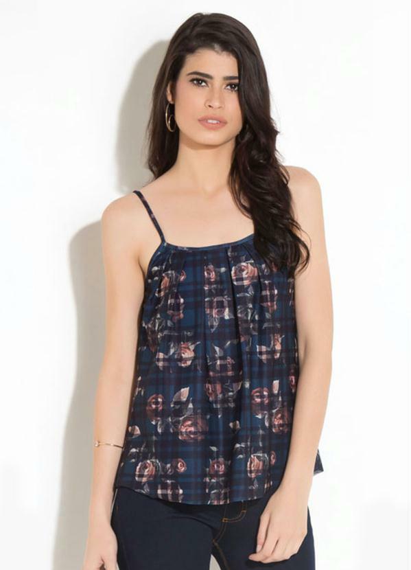 Blusa Quintess Floral Xadrez com Franzidos - Quintess