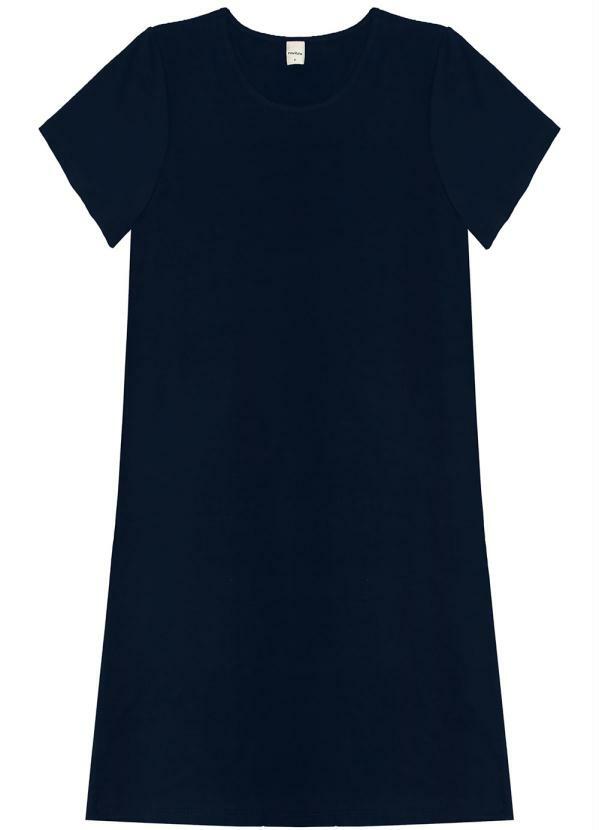 Blusa Básica Alongada Feminina Azul - Rovitex Blusa Básica Alongada Feminina Azul - Rovitex