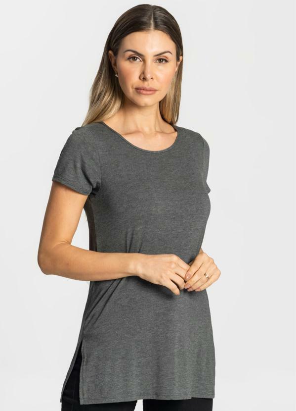 Blusa Básica Alongada Feminina Cinza - Rovitex Blusa Básica Alongada Feminina Cinza - Rovitex