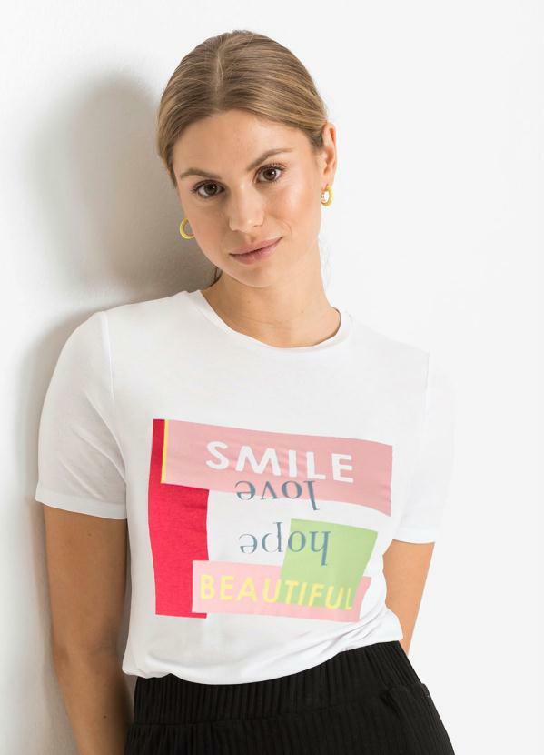 Blusa com Estampa Decote Redondo Branca - Bonprix