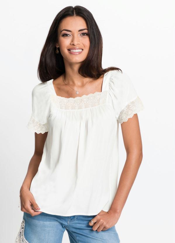 Blusa com Renda Off White - Bonprix