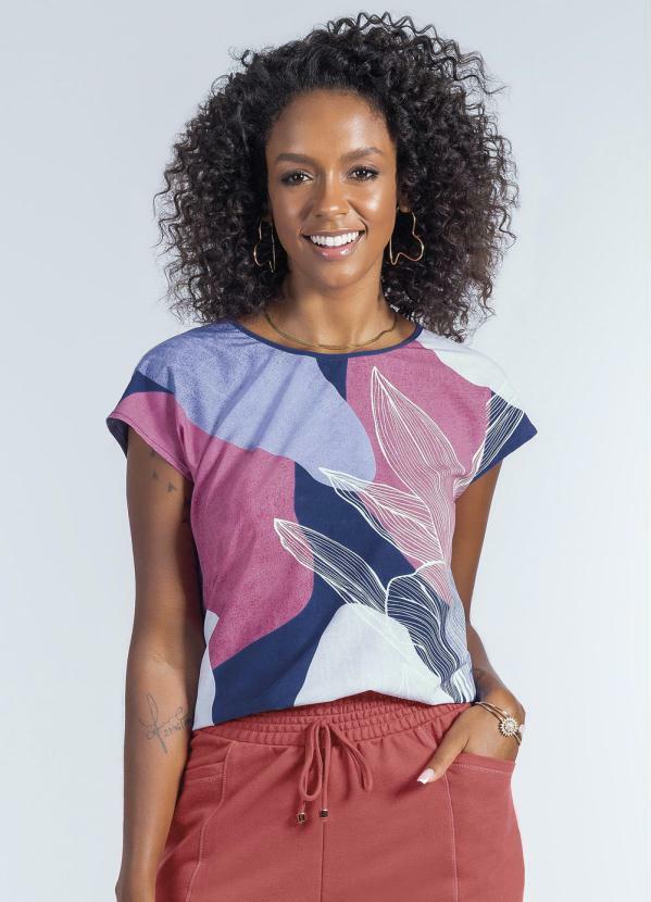 Blusa Estampada com Decote Redondo Roxo - Cativa