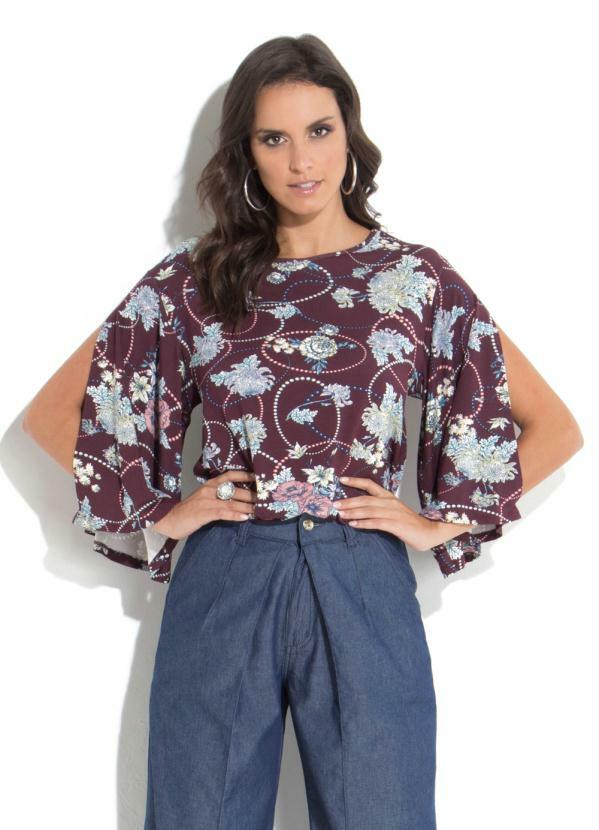 Blusa Floral Quintess com Aberturas nas Mangas - Quintess