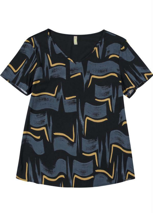 Blusa Manga Curta em Tecido e Viscose Preto - Cativa
