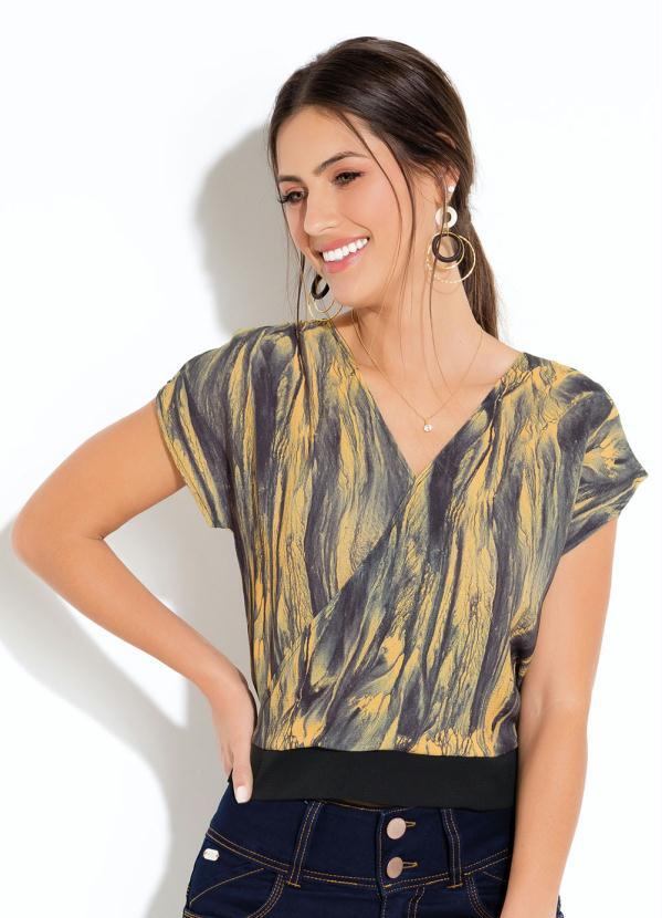 Blusa Quintess Marmorizado Preto com Transpasse - Quintess