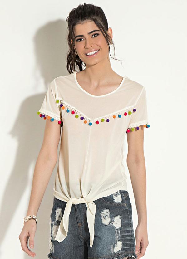 Blusa Quintess Off White com Pompons e Amarração - Quintess