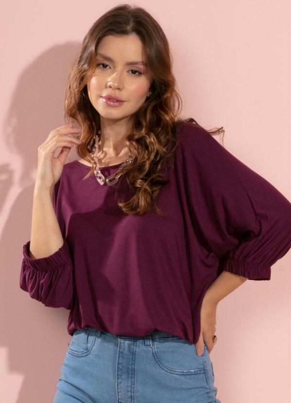 Blusa Roxa Ampla Ajustada na Barra e Punhos - Quintess