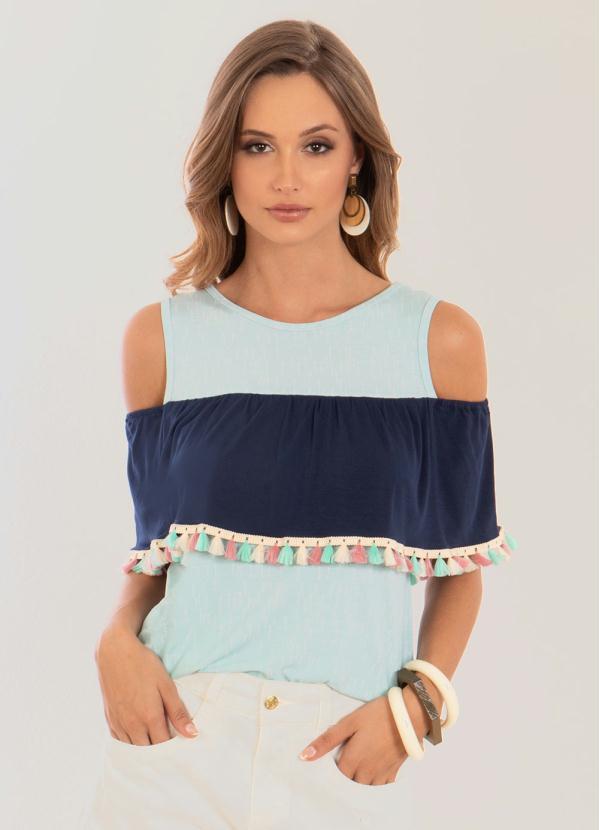 Blusa Verde e Azul Quintess com Babado - Quintess