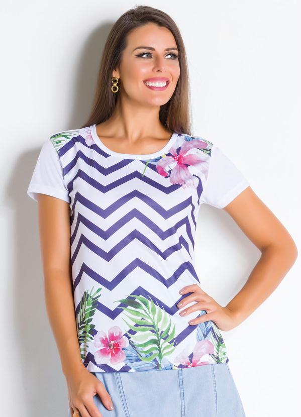 T-Shirt Branca e Zig Zag Moda Evangélica - Rosalie