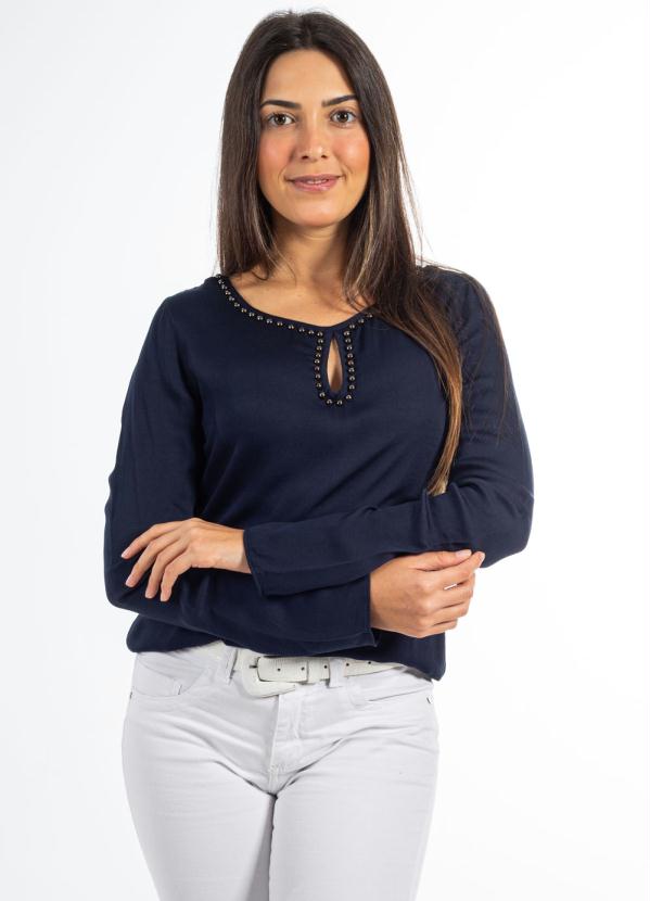 Blusa Manga Longa com Pedraria Azul - Gris