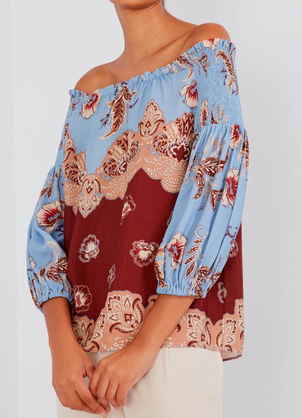 Blusa Estampa Lenço Fogo Azul - Maria Filo