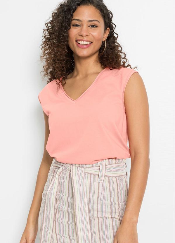 Blusa Decote V Rosa Claro - Bonprix