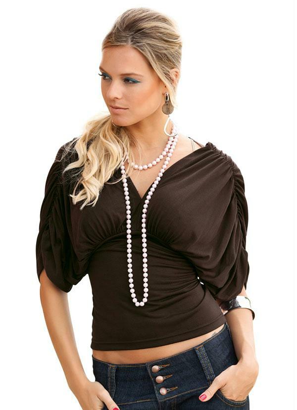 Blusa Marrom com Mangas Amplas - Quintess