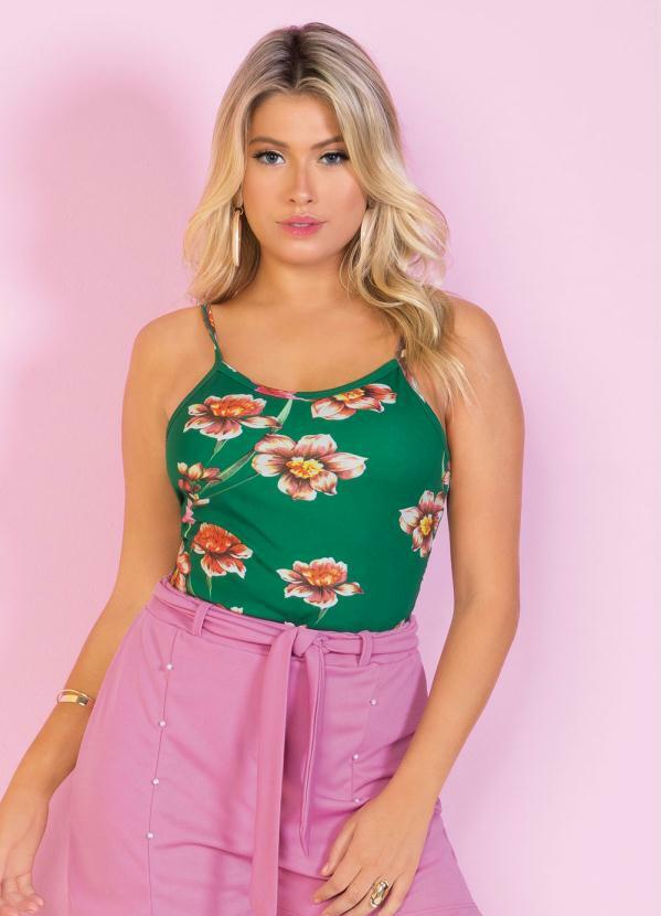 Body com Alça Floral Verde - Queima de Estoque