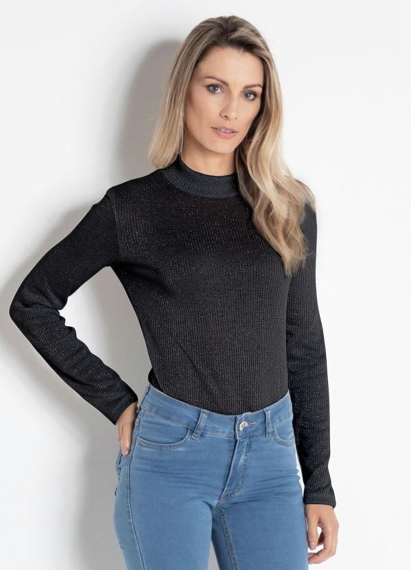 Body com Fio Metalizado Preto e Prata - Bonprix