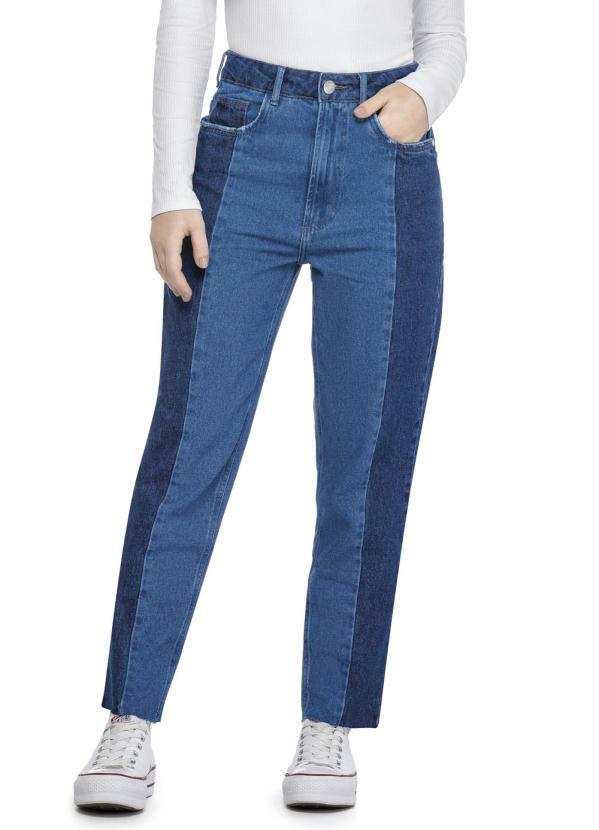 Calça Azul Mom Jeans com Recortes - Enfim