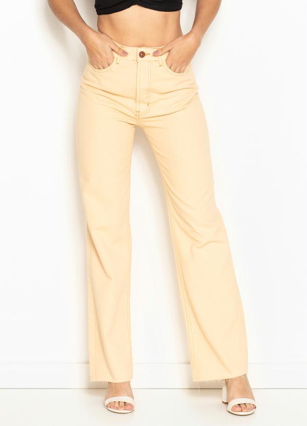 Calça De Sarja Wide Leg Color Bege You Premium