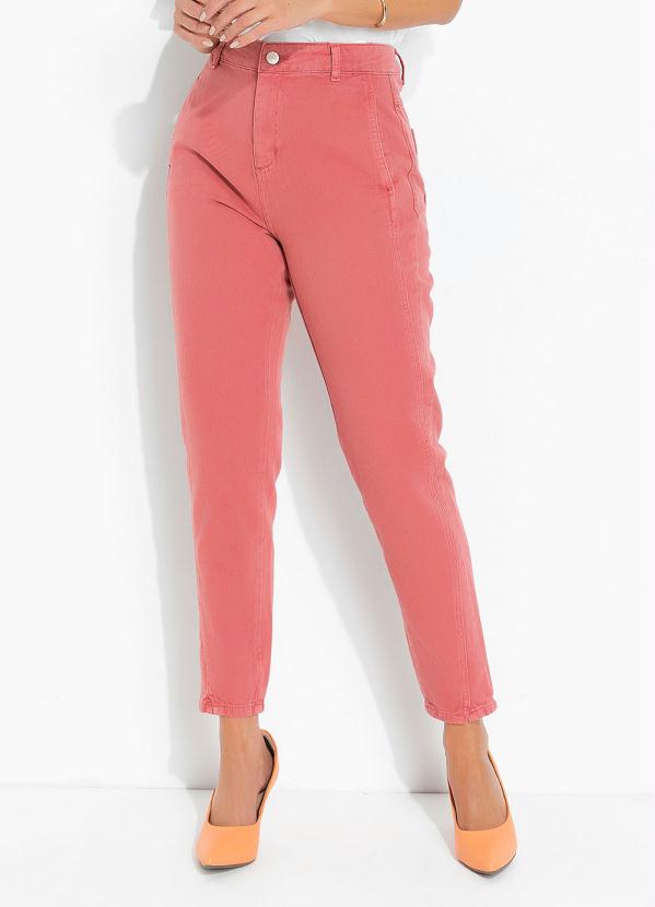 Calça Rosa Mom Jeans com Recorte e Bolso Sawary - Sawary Jeans