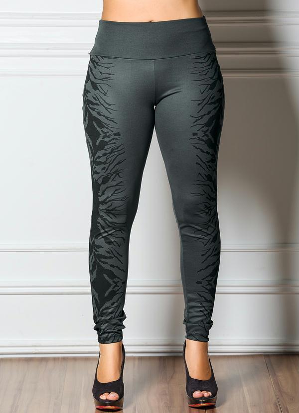 Calça Legging Cinza com Estampa nas Laterias - Queima de Estoque