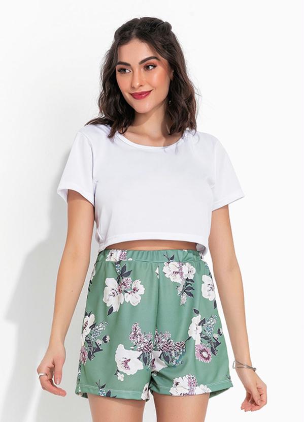 Conjunto Floral com Cropped - Moda Pop