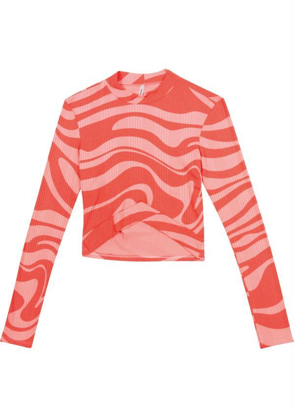 Blusa De Manga Longa Com Gola Alta Laranja Habana