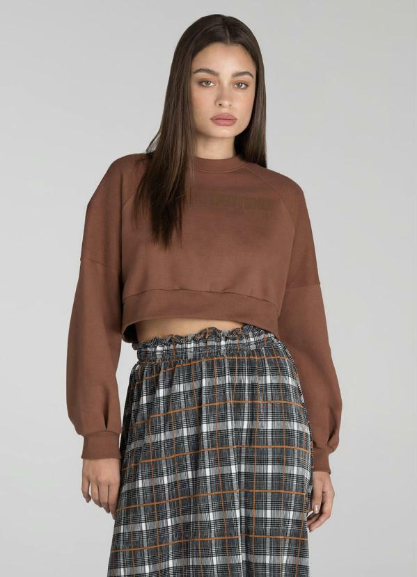 Blusão Cropped em Moletom Marrom - Enfim