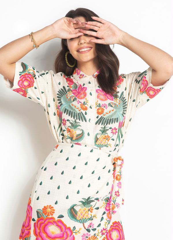 Camisa Cropped de Linho Delicadeza Tropical Bege - Farm