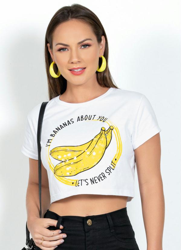 Cropped Branco com Aplicação de Paetê - Queima de Estoque