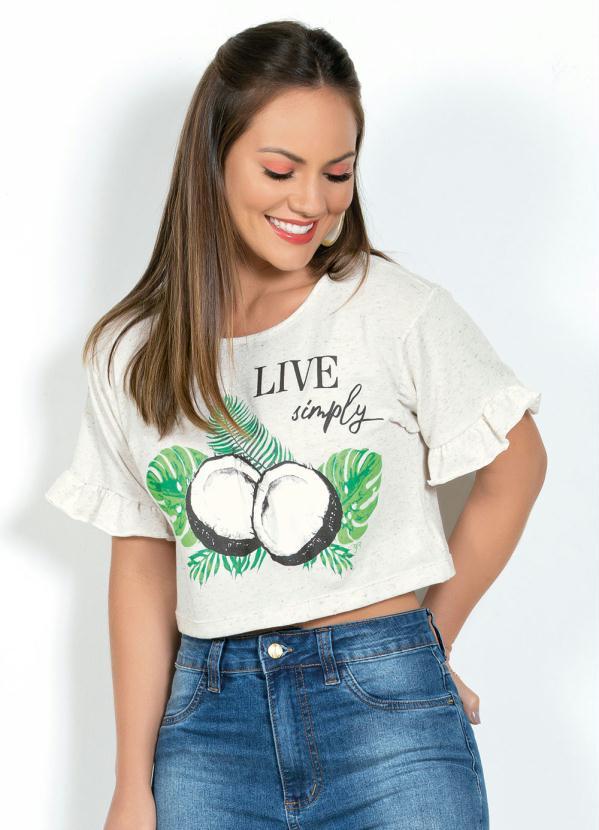 Cropped Off White com Babado nas Mangas - Queima de Estoque