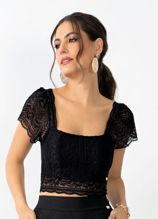 Cropped Preto de Renda - Quintess