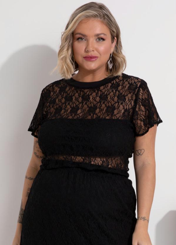 Cropped Preto em Renda com Top - Quintess