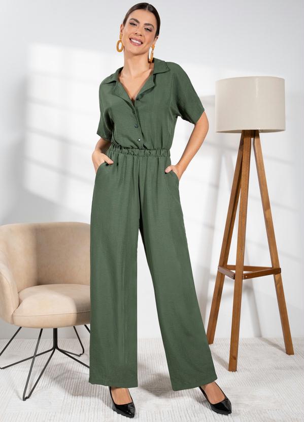 Macacão Verde Oliva em Crepe Plano - Quintess