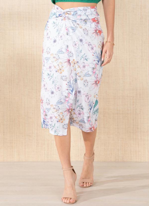 Saia Floral com Torcido no Cós - Quintess