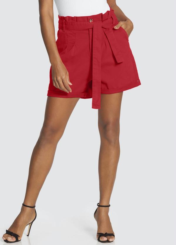 Shorts Sarja Com Elastano Vermelho Lunender Feminino