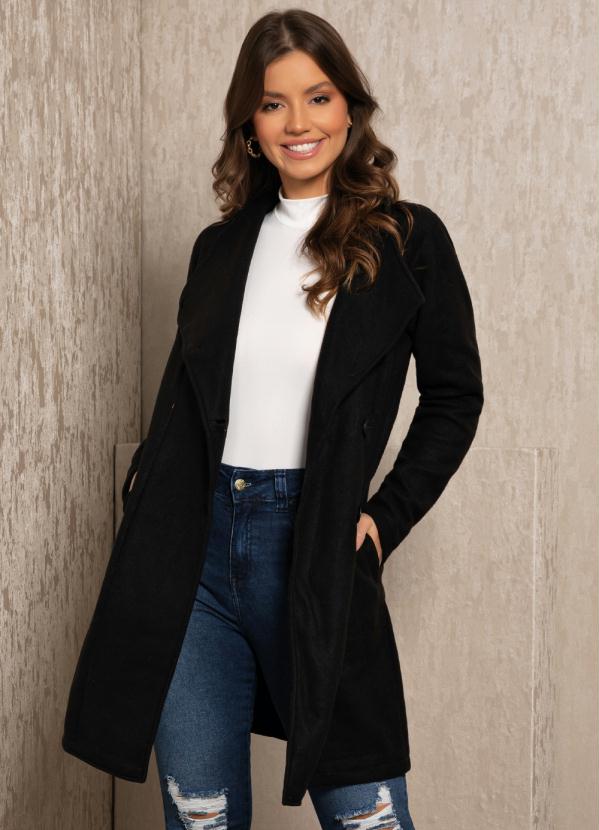 Sobretudo Preto Com Bolsos - Quintess