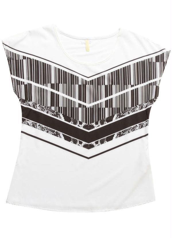 Blusa Decote Redondo Estampada Branco - Cativa