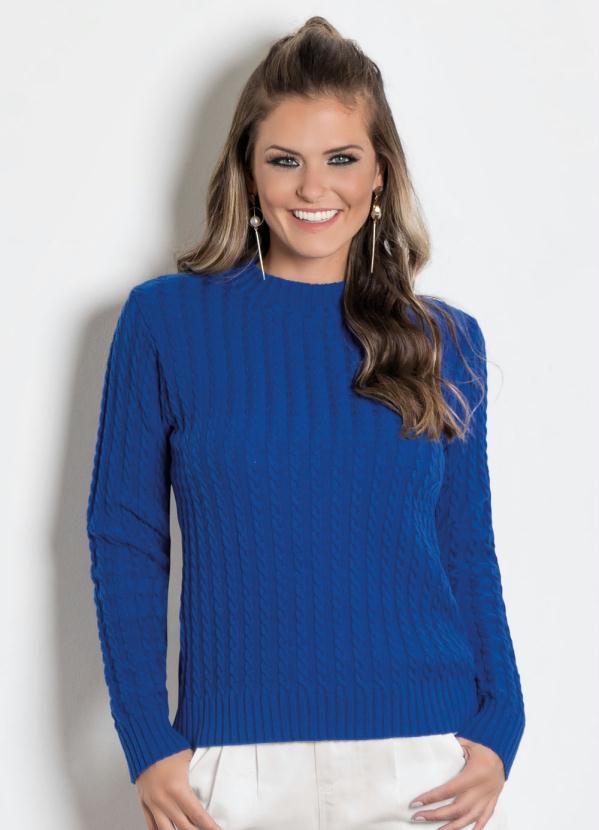 Sueter Manga Longa em Lã Acrílica Azul Bic - Multimarcas