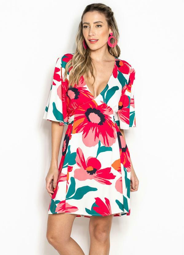 Vestido Curto de Viscose Estampa Puerto Branco - Maria Filo