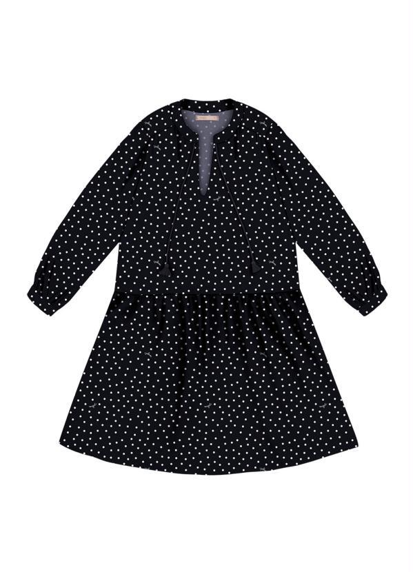 Vestido Curto Evase Viscose Mini Poá Preto - Angel