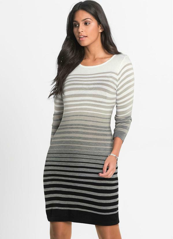 Vestido De Tricô Tubinho Listrado Cinza Bonprix