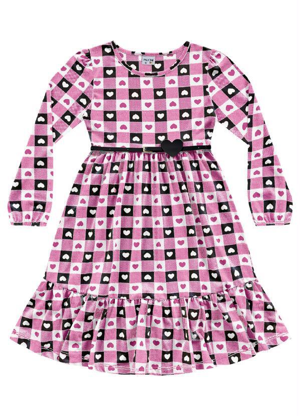 Vestido Manga Longa Rosa - Fakini Kids