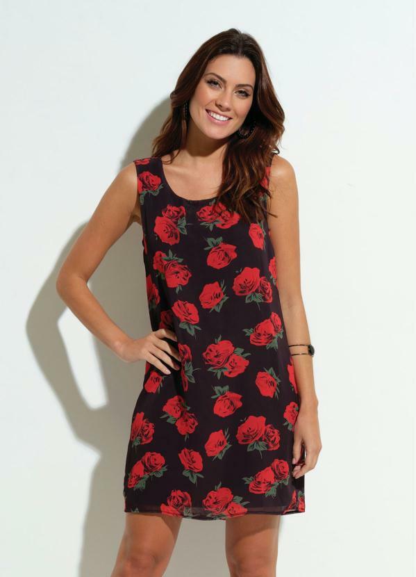 Vestido Quintess Floral Dark em Chiffon - Quintess