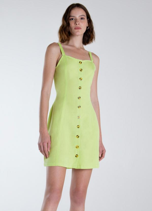 Vestido Reto com Linho Verde - Enfim