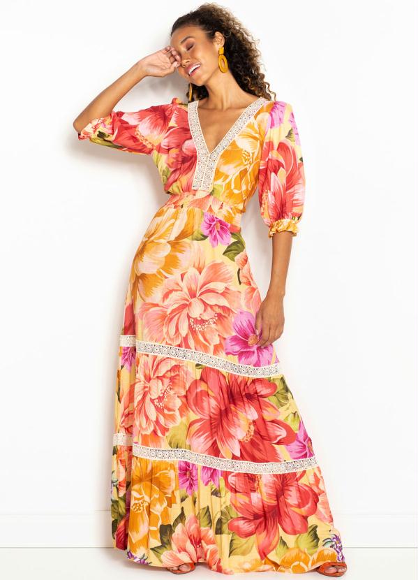 Vestido Longo de Viscose Lia Estampado - Farm