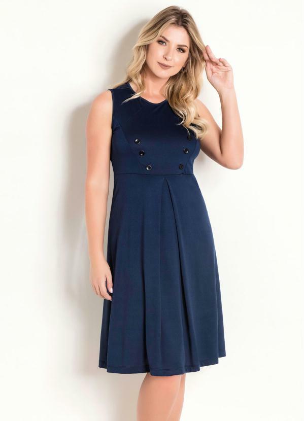 Vestido com Botões Marinho Moda Evangélica - Rosalie