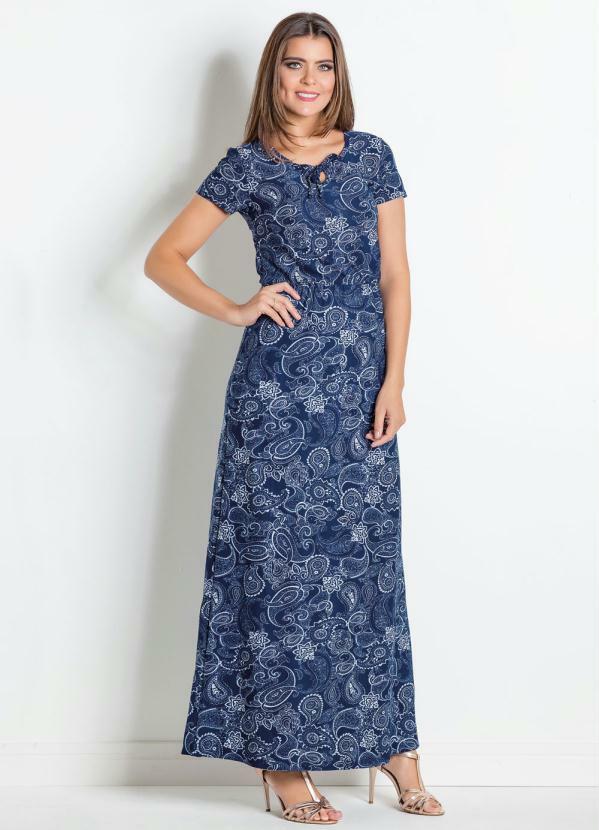 Vestido Longo Cashmere Azul Moda Evangélica - Rosalie